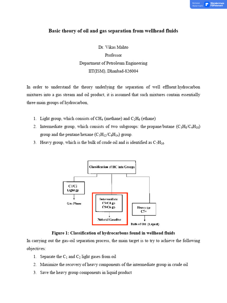 1.basic Theory of Oil and Gas Separation From Wellhead Fluids | PDF