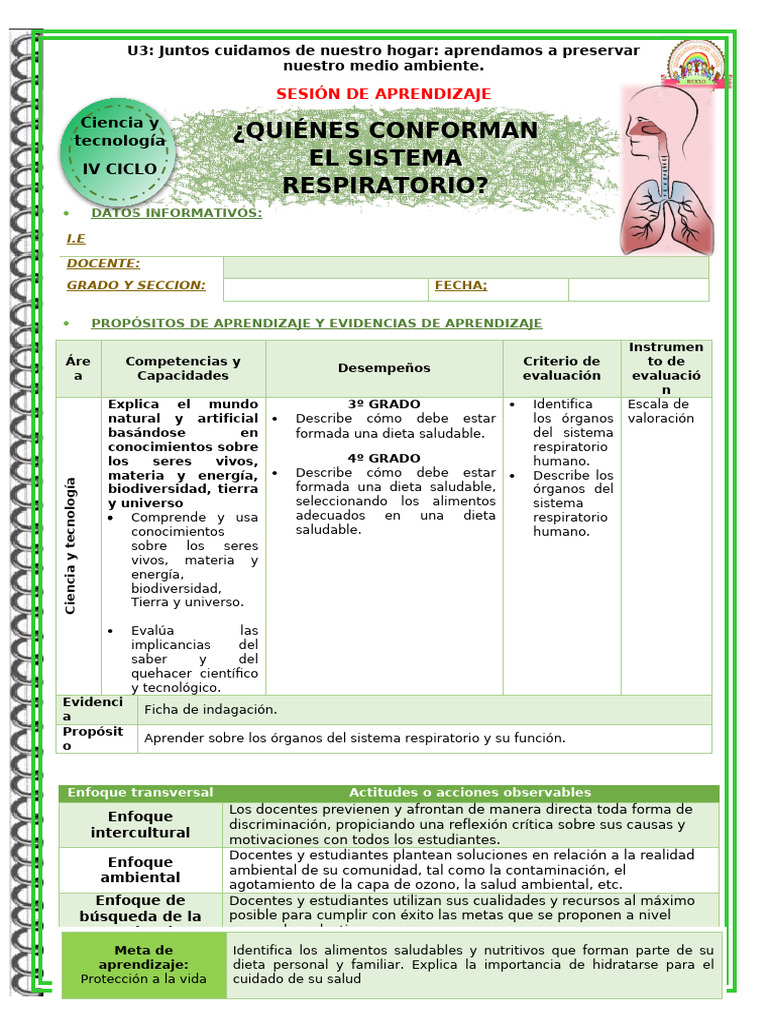 u3-Sesión-d3-Cyt-quiénes Conforman El Sistema Respiratorio | PDF