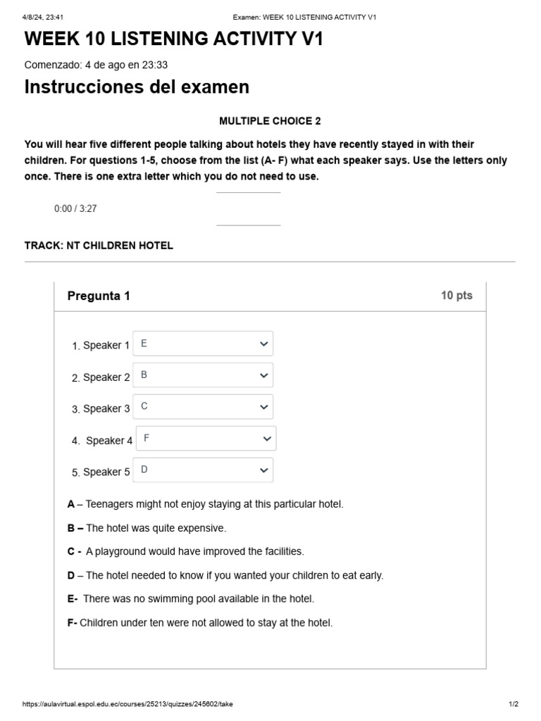 Examen - WEEK 10 LISTENING ACTIVITY V1 | PDF