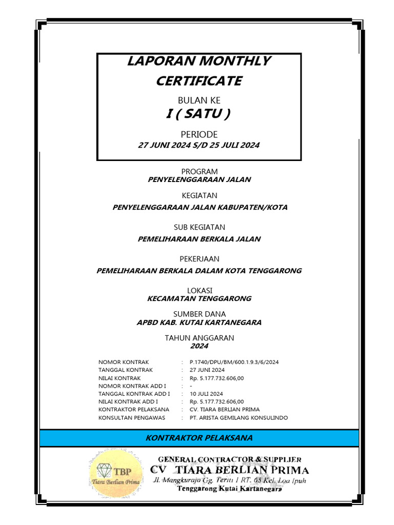 Laporan Progres Aspal (Bulan 1) | PDF