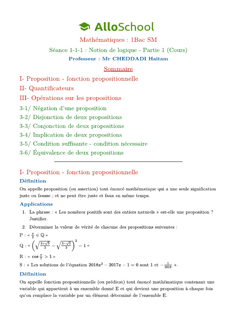 Seance 1 1 1 Notion de Logique Partie 1 Cours 3 | PDF