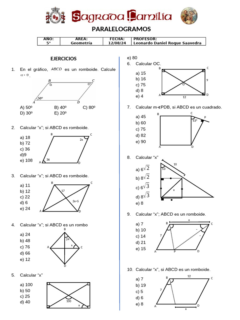 5° - Geometria - IIIB - s2 - Paralelogramos | PDF