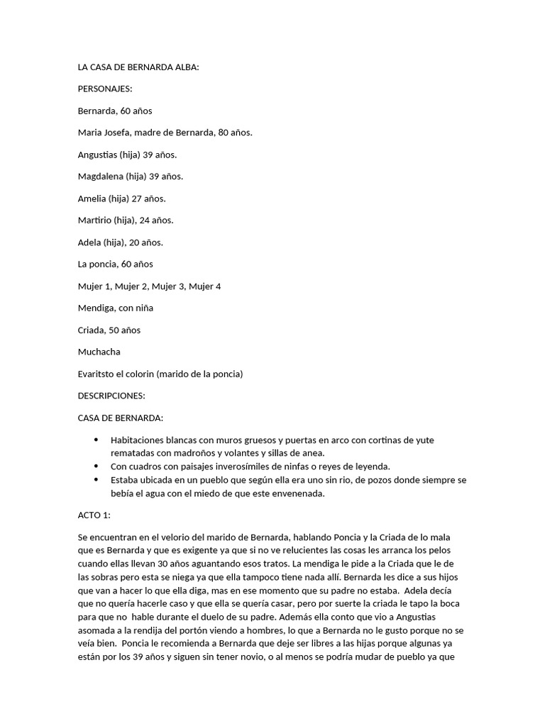 La Casa de Bernarda Alba Resumen | PDF