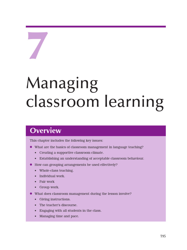 Managing Classroom Learning. Key Issues in Language Teaching | PDF