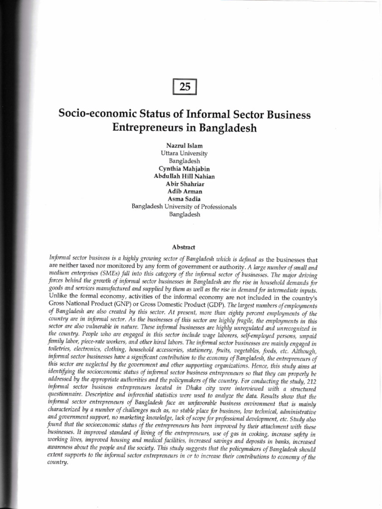 Socio-Economic Status of Informal Sector Business Entrepreneurs in ...