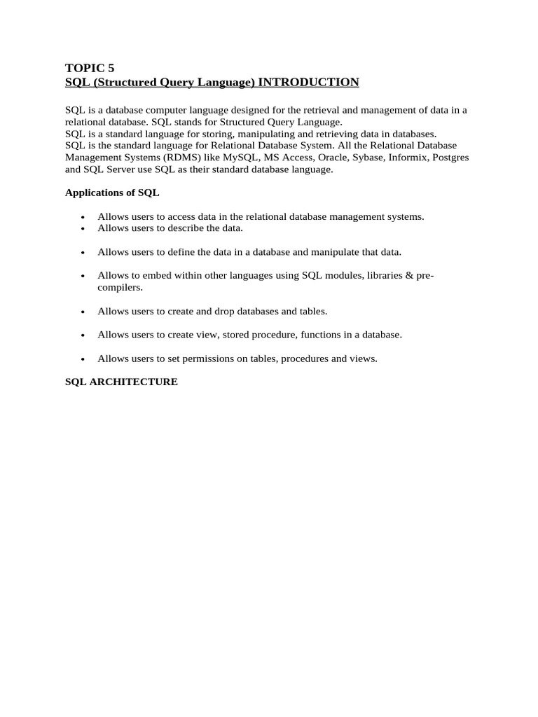 Topic 5 SQL Introduction | PDF