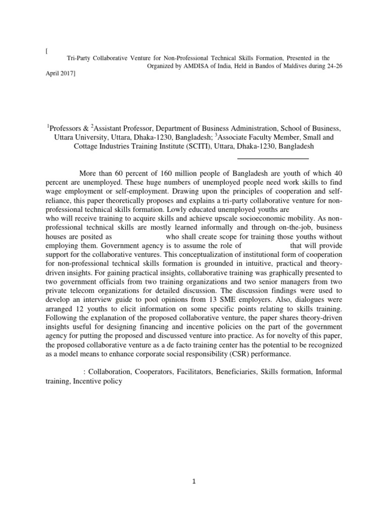 Tri-Party Collaborative Venture For Non-Professional Technical Skills ...
