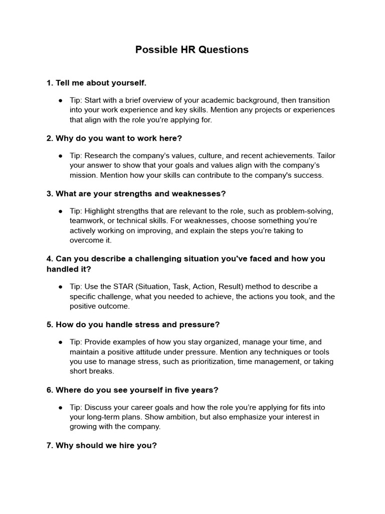 Possible HR Questions | PDF