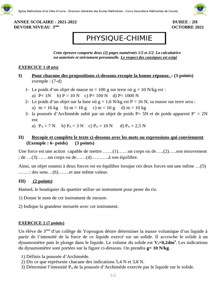 DEVOIR DE NIVEAU 3e | PDF