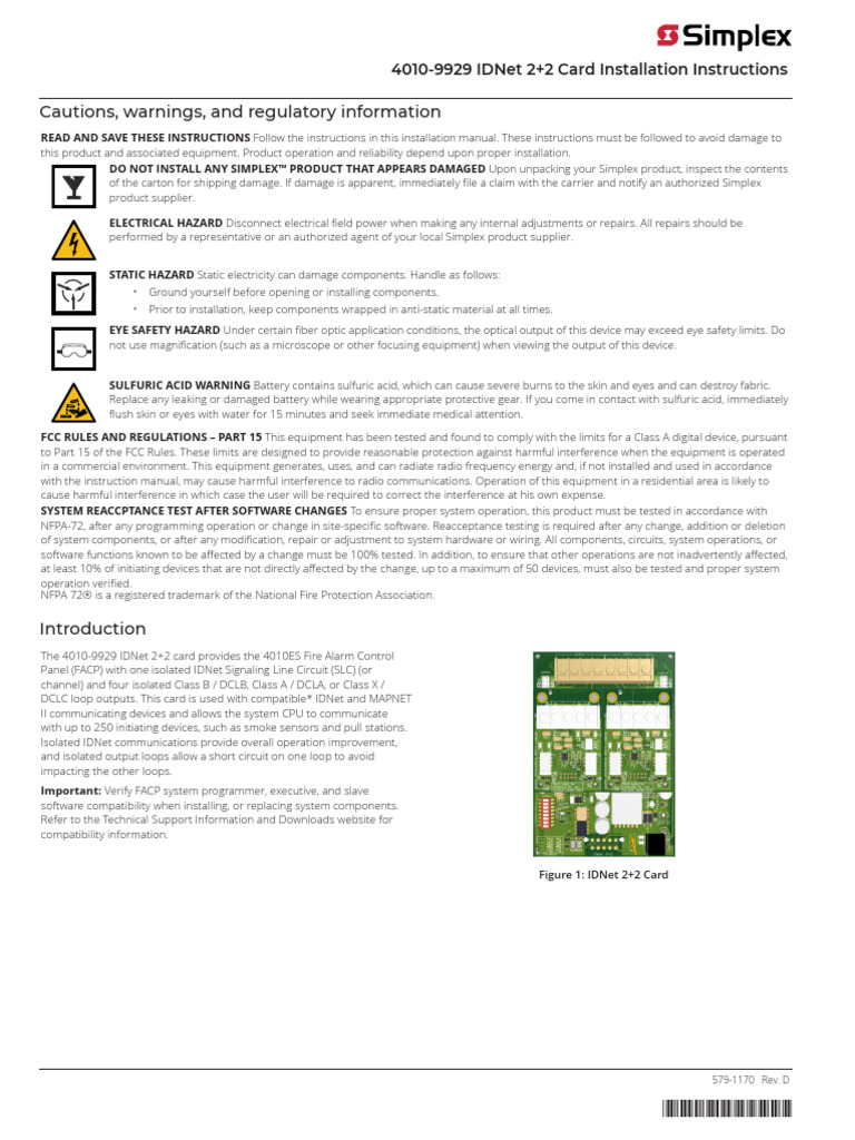 Cautions, Warnings, and Regulatory Information: 4010-9929 Idnet 2+2 ...