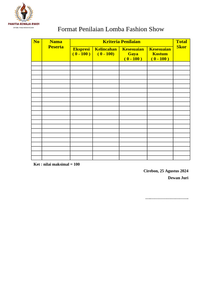 Form Penilaian Lomba Fashion Show RW 01 2.0 | PDF
