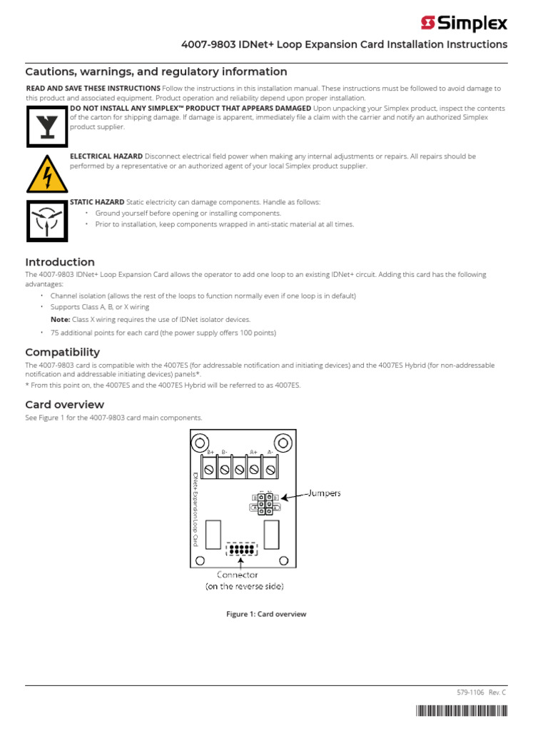Cautions, Warnings, and Regulatory Information: 4007-9803 Idnet+ Loop ...