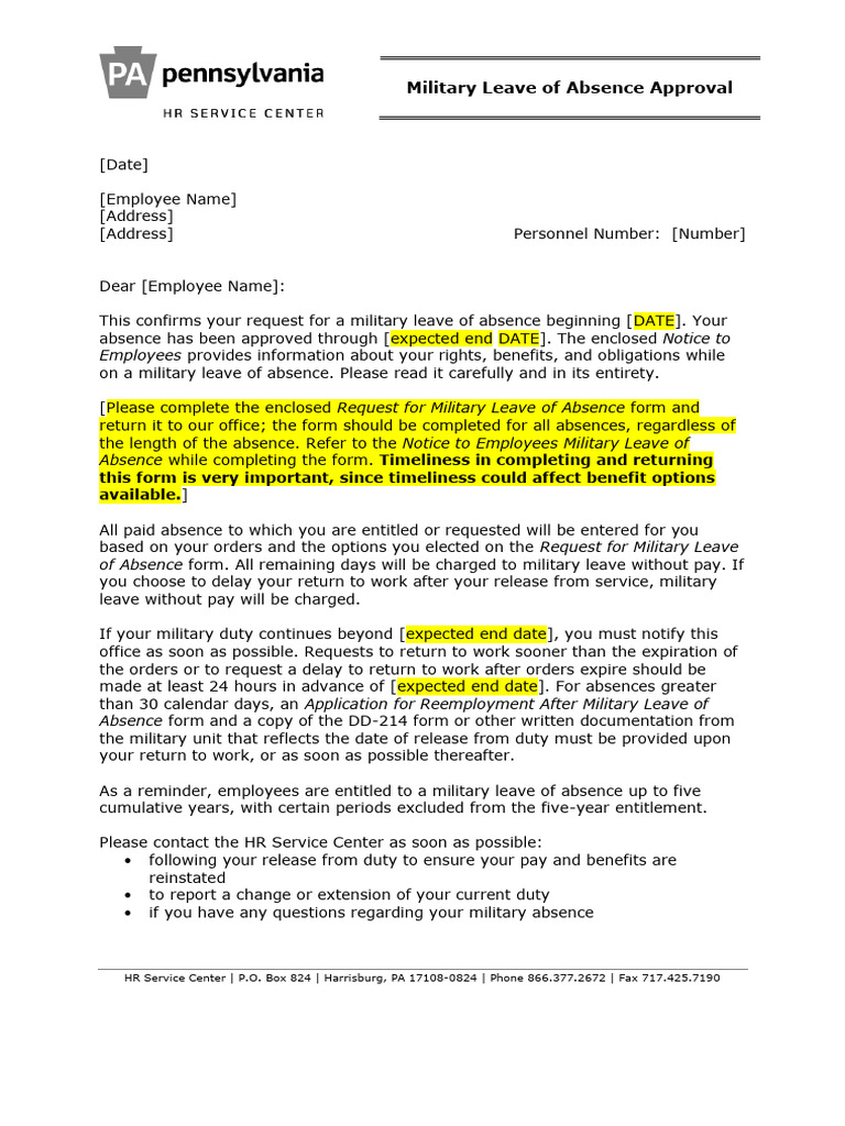 Military Leave Approval Letter | PDF