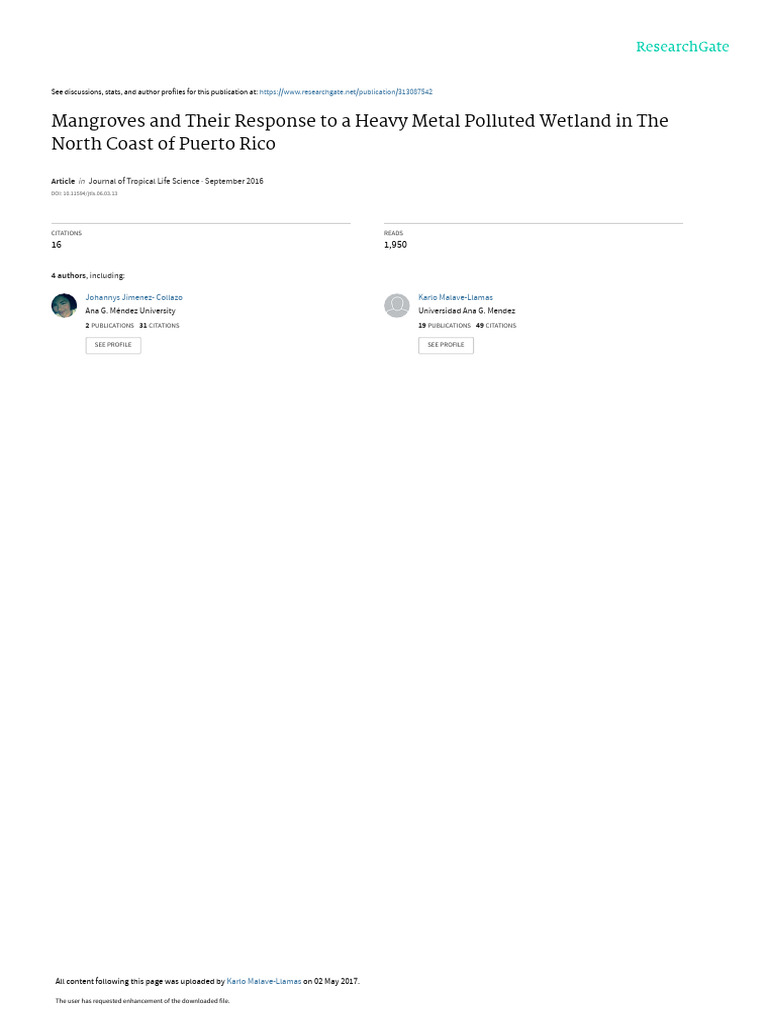 Mangroves and Their Response To A Heavy Metal Poll | PDF