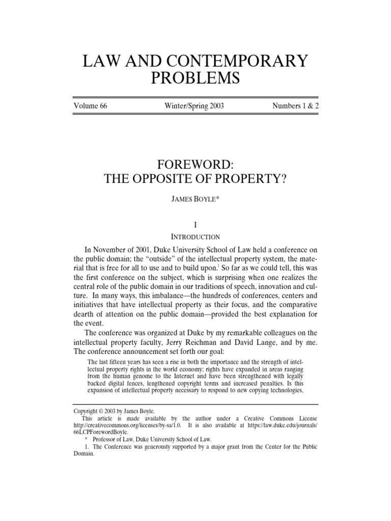 The Opposite of Property (James Boyle) | PDF