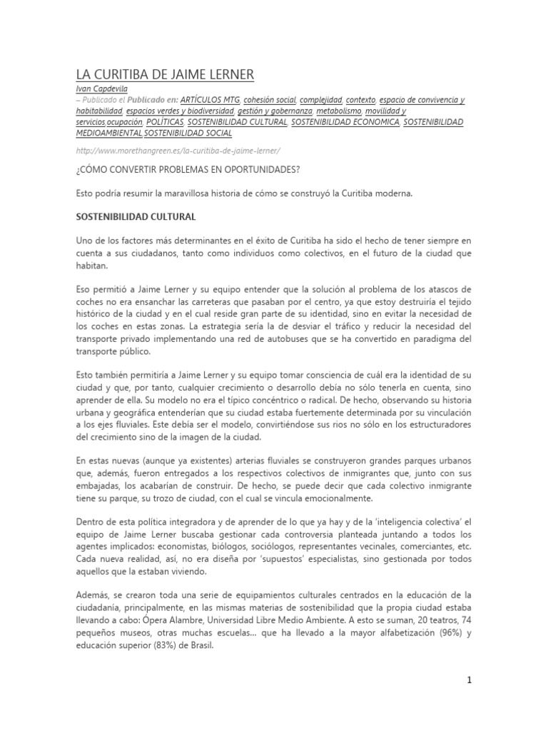 La Curitiba de Jaime Lerner | PDF