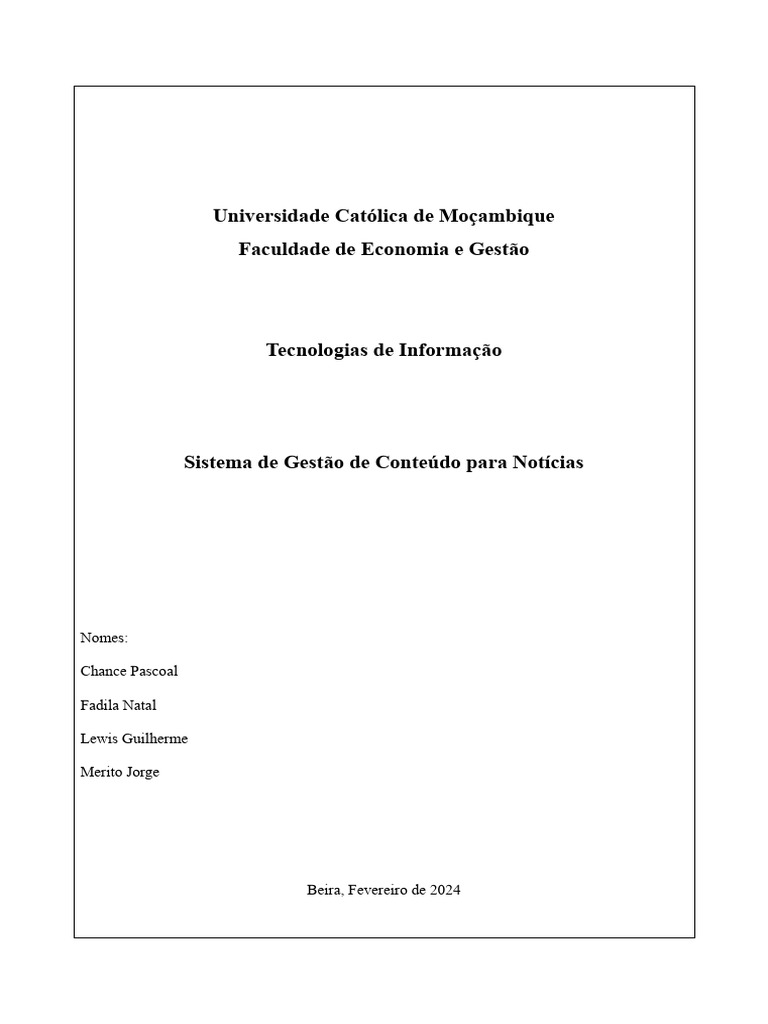 Gestà o de Projeto Grupo 01 | PDF Gestà o de Projeto Grupo 01 | PDF