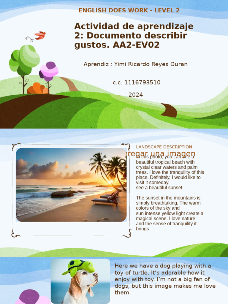 Actividad de Aprendizaje 2 Documento Describir Gustos. AA2-EV02 2024 | PDF