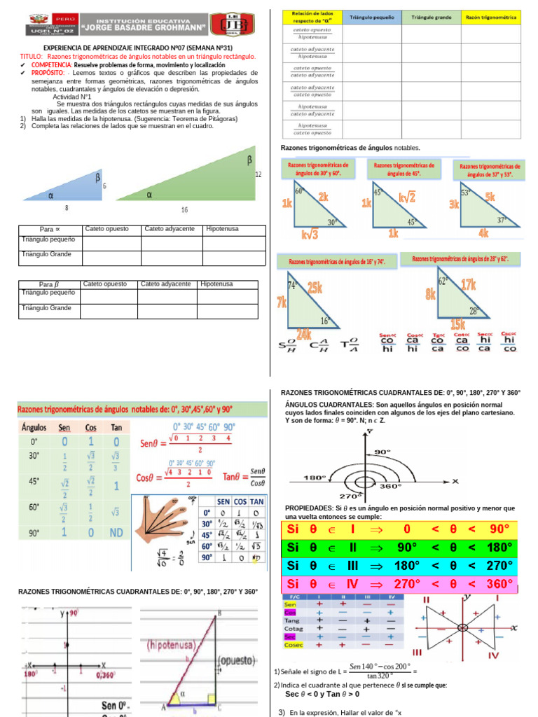 Ficha Semana 31 R.T. de Angulos Notables | PDF