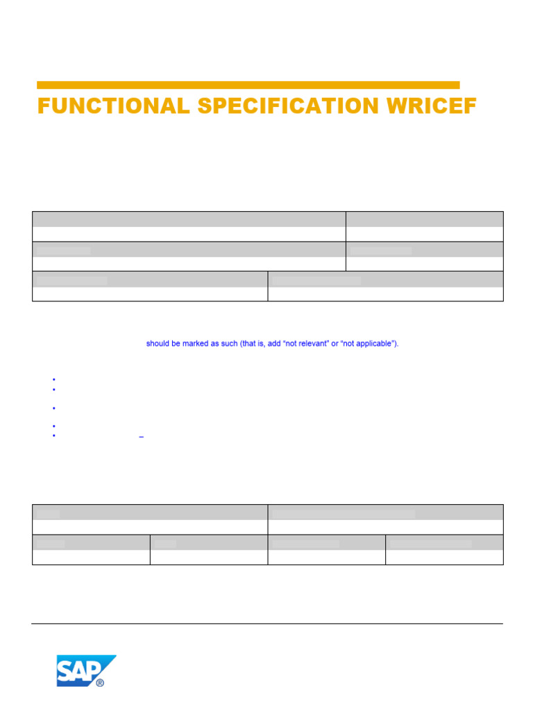 SAP Functional Spec Template - ECC Implementation | PDF | Specification (Technical Standard ...