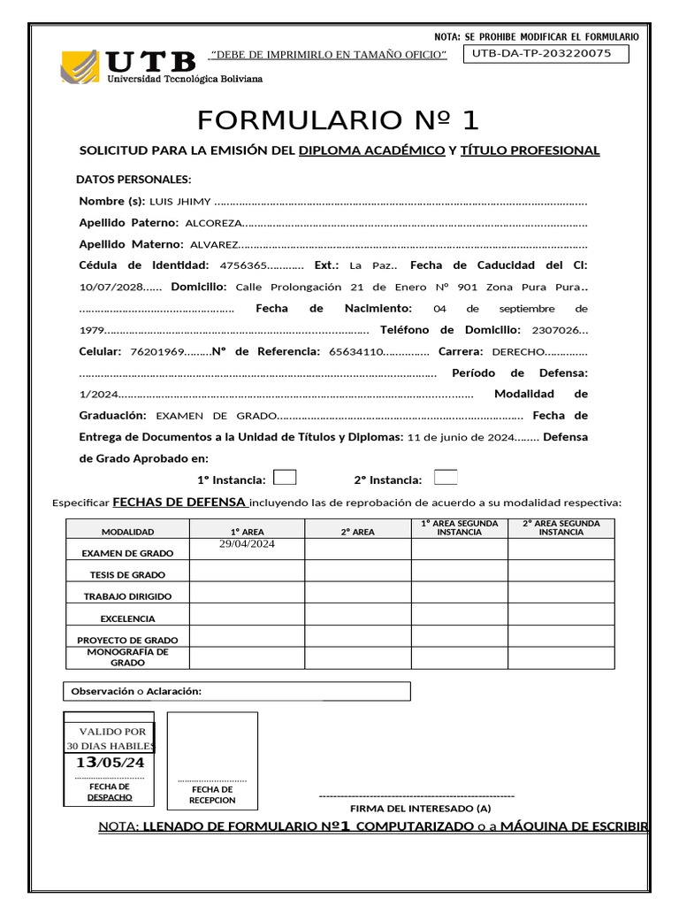 Form N1 - Mayo Lleno | PDF