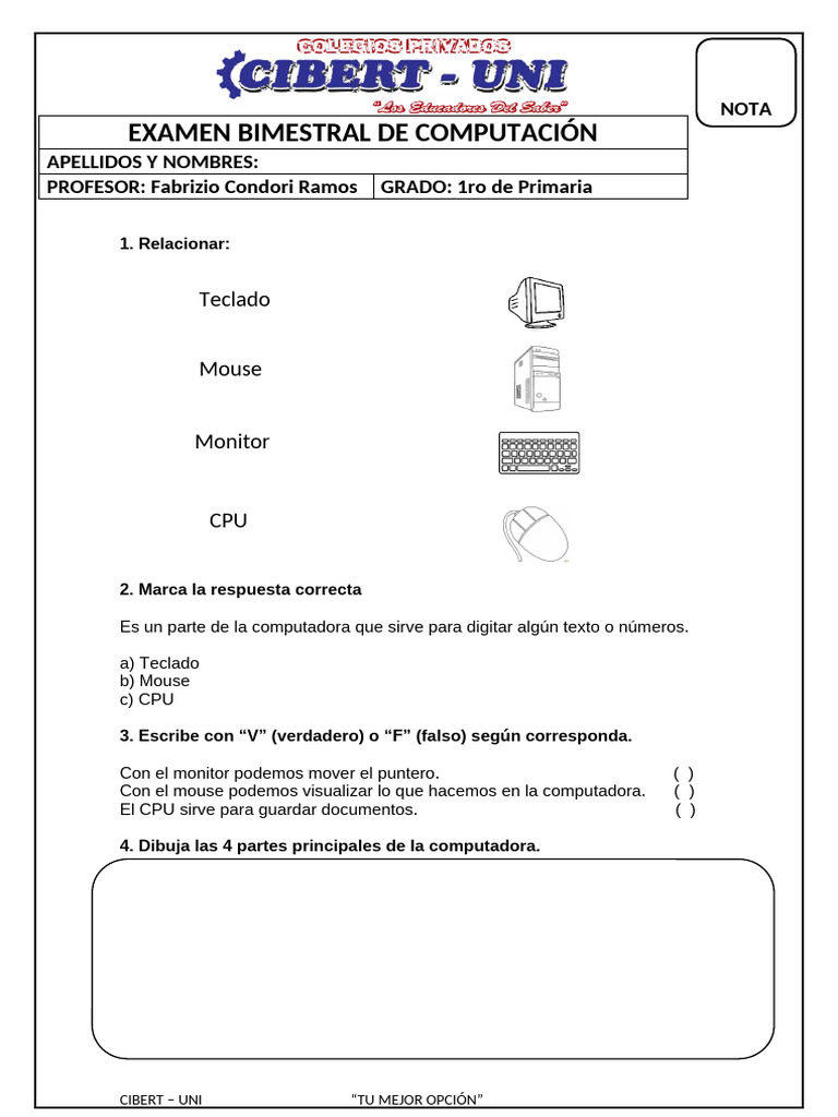 Examen de Computación 1ro PRIM - 2 | PDF