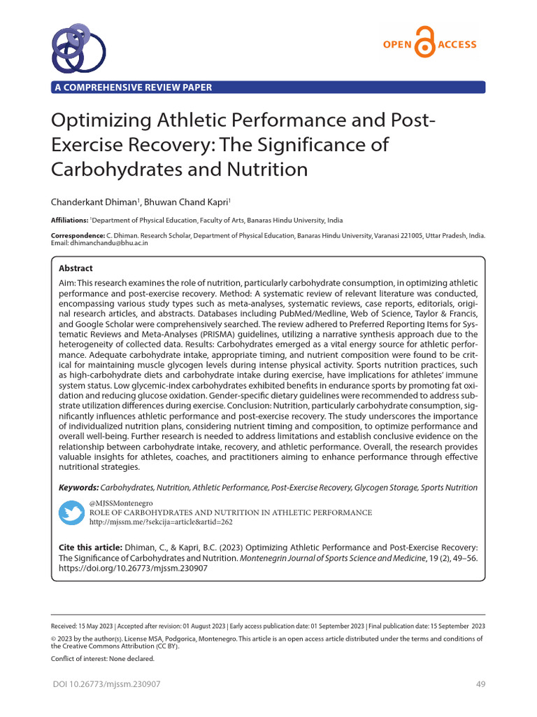 Optimizing Athletic Performance and Post Exercise Recovery | PDF