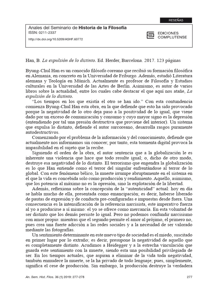 Han B La Expulsion de Lo Distinto Ed Herder Barcel | PDF