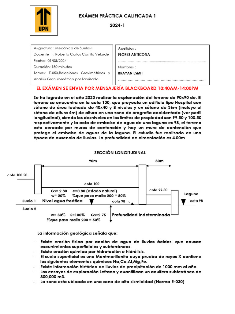 Exámen T1 Grupo 2 FLORES ANTICONA BRAYAN | PDF | Hidrología | Tecnología