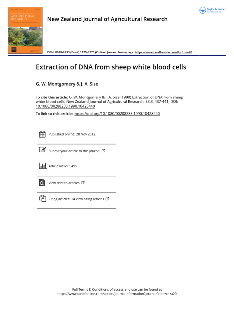 TD Extraction of DNA from sheep white blood cells | PDF
