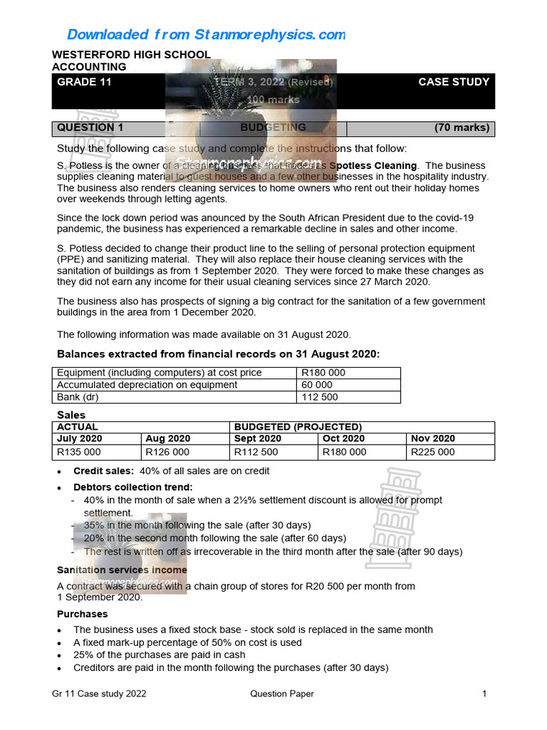 Accounting Grade11 Project 2022 TERM 3 and Memo | PDF