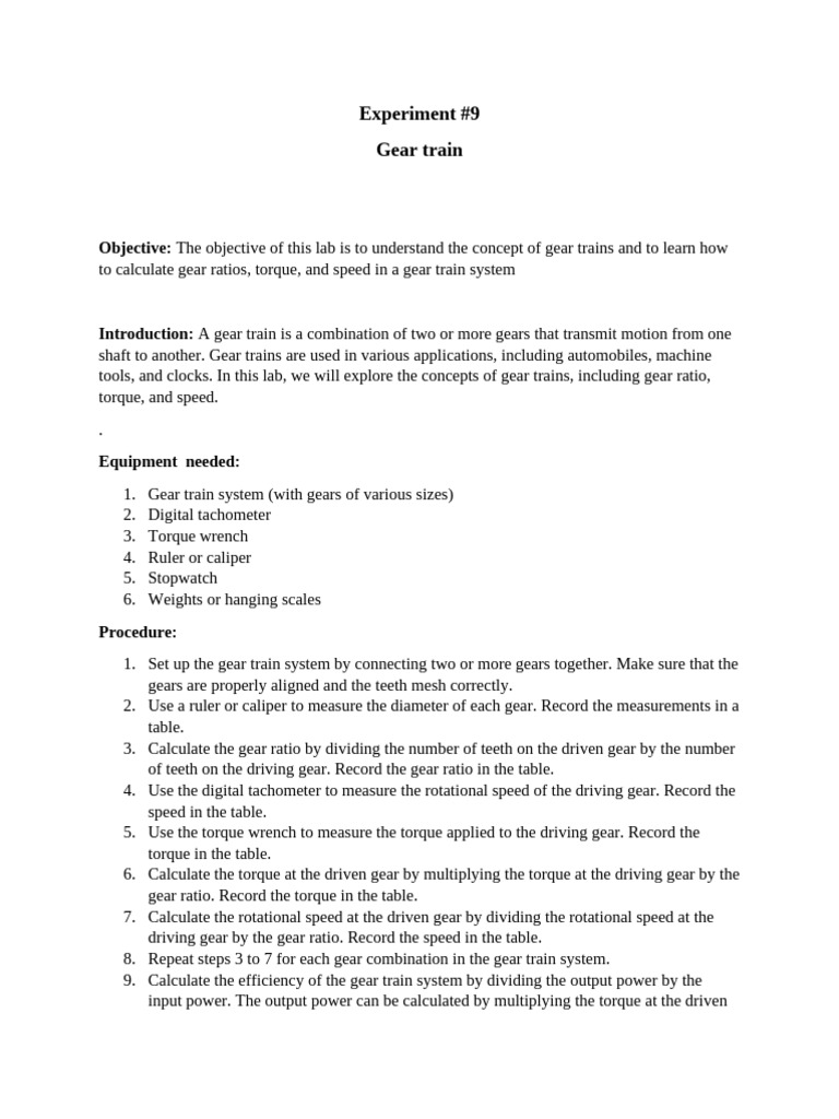 Experiment No 9 Grear Train | PDF | Gear | Teaching Methods & Materials