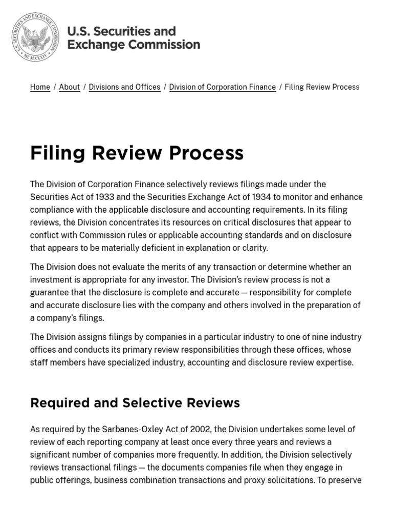 SEC - Gov - Filing Review Process | PDF