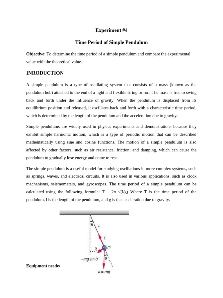 Experiment No 4 Simple Pendulum | PDF