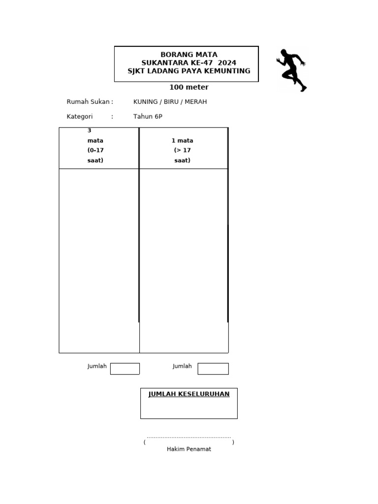 Borang Sukantara 100M 2024 | PDF