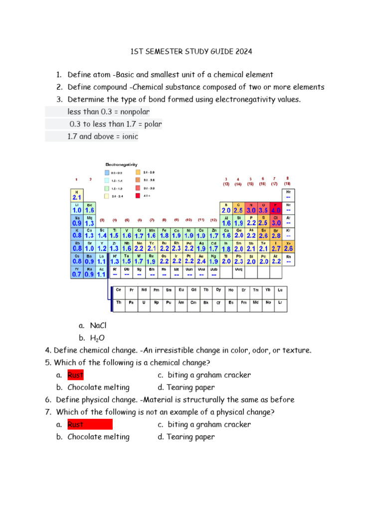 1ST SEMESTER STUDY GUIDE 2024 | PDF