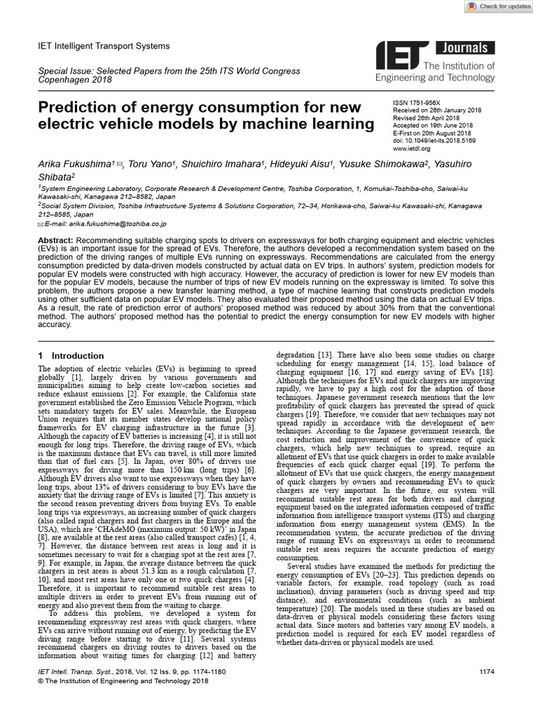 Iet Intelligent Trans Sys 2018 Fukushima Prediction Of Energy Consumption For New Electric