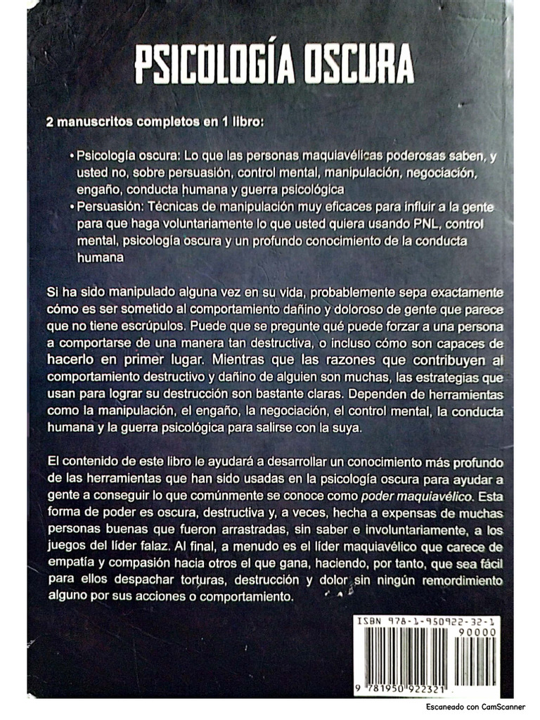 Contra Portada Libro Psicología Obscura de Steven Turner | PDF