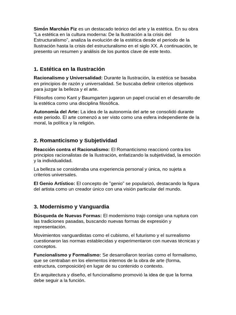 Marchán Fiz Resumen | PDF