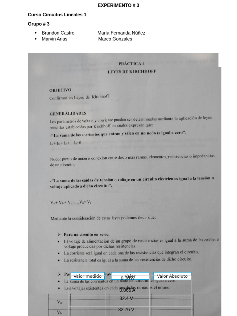 Experimento 3 Circuitos Lineales 1 | PDF