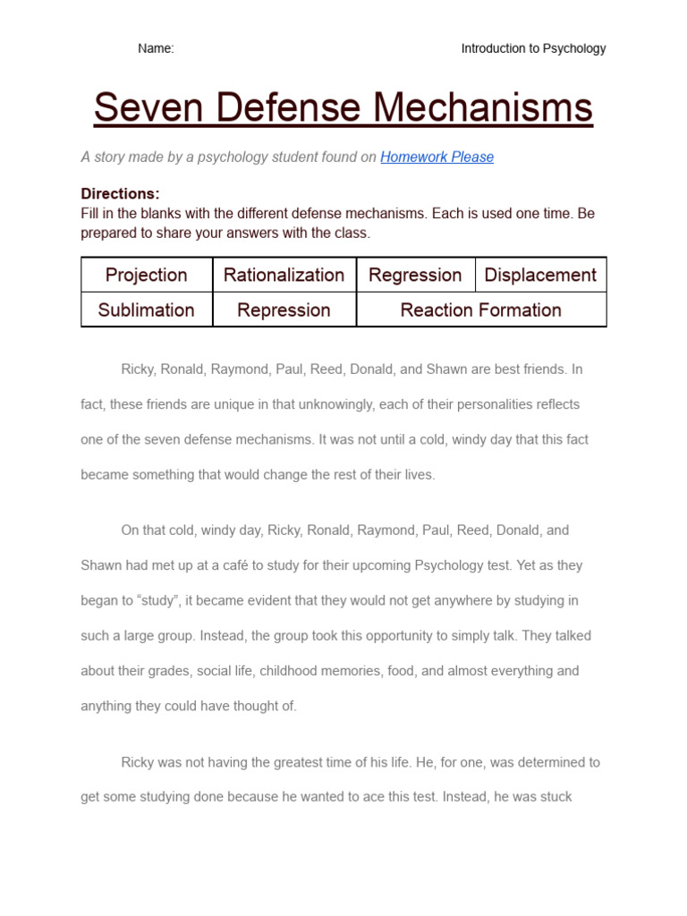 Aryana Sanchez - Copy of Seven Defense Mechanisms Story | PDF