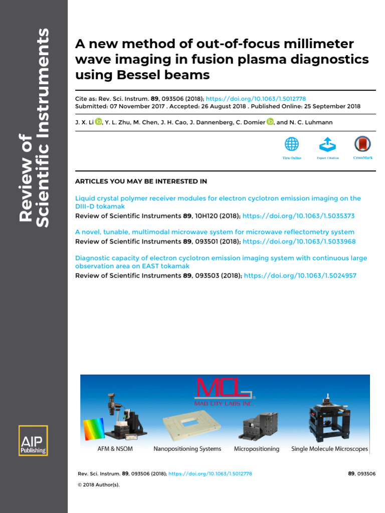 A New Method of Out-Of-Focus Millimeter Wave Imaging in Fusion Plasma Diagnostics Using Bessel ...