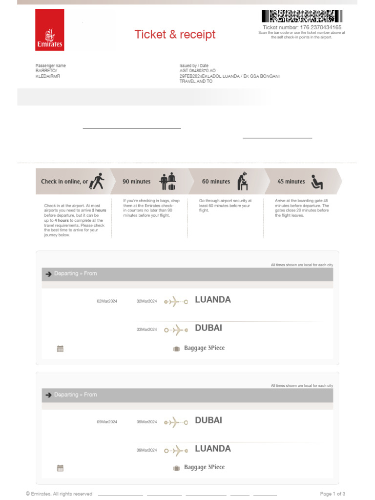 Emirates Ticket 1 | PDF