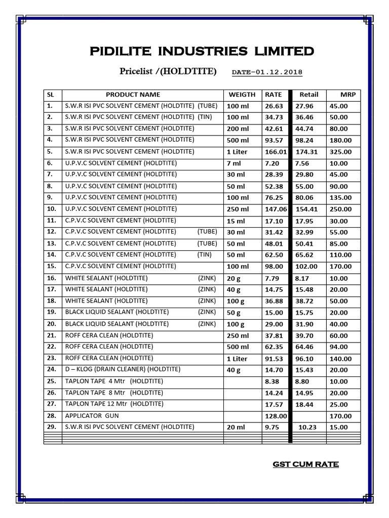 PIDILITE Price List | PDF