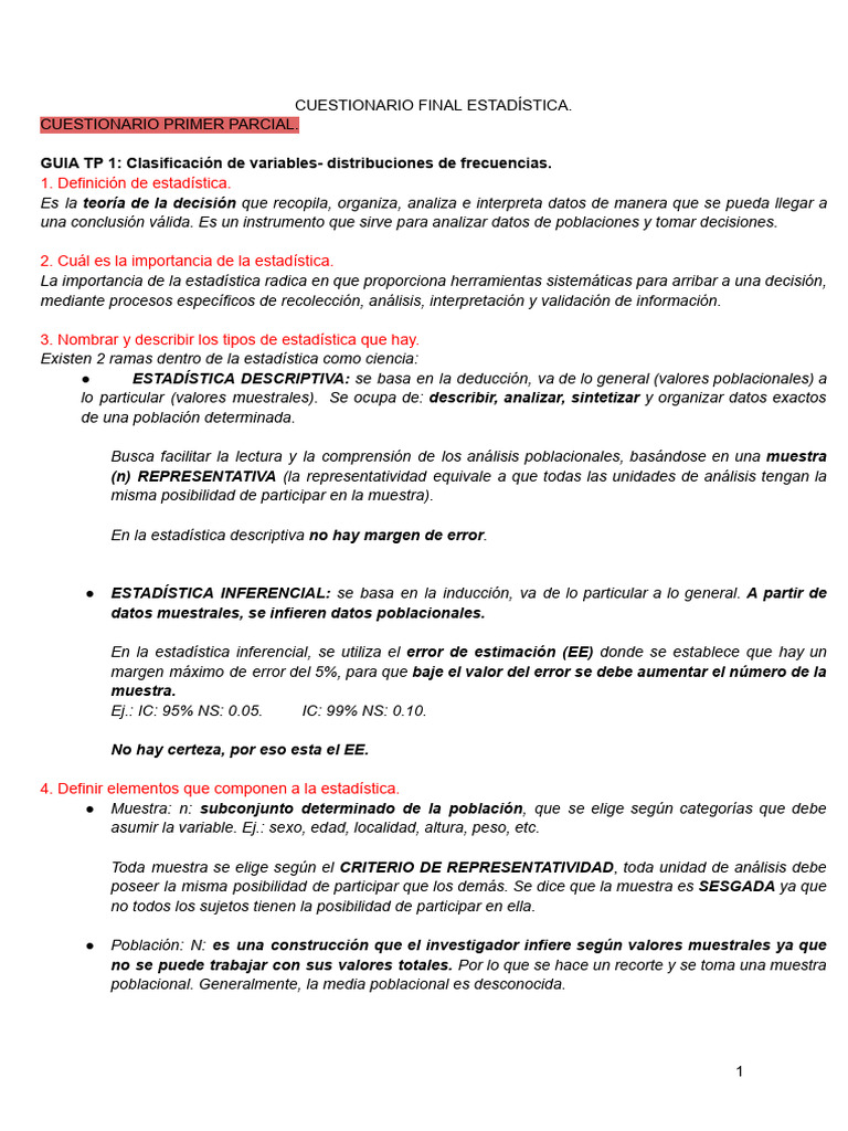 Cuestionario Final Estadística 2023 Uces | PDF