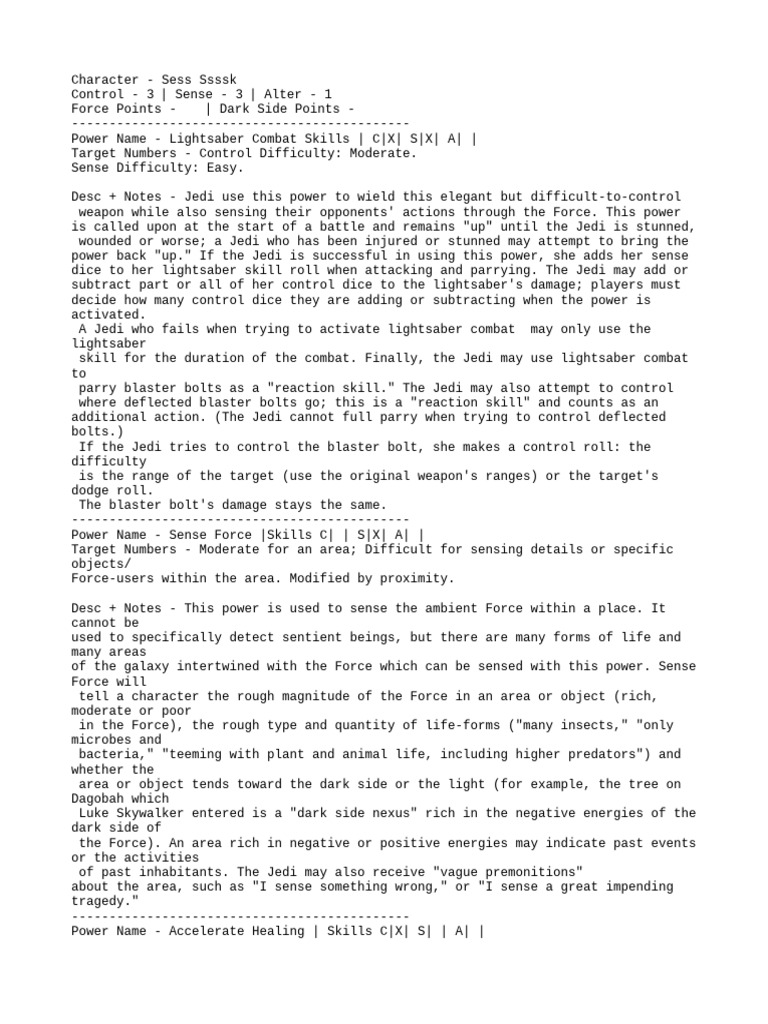 Sess SSSSK Force Powers | PDF