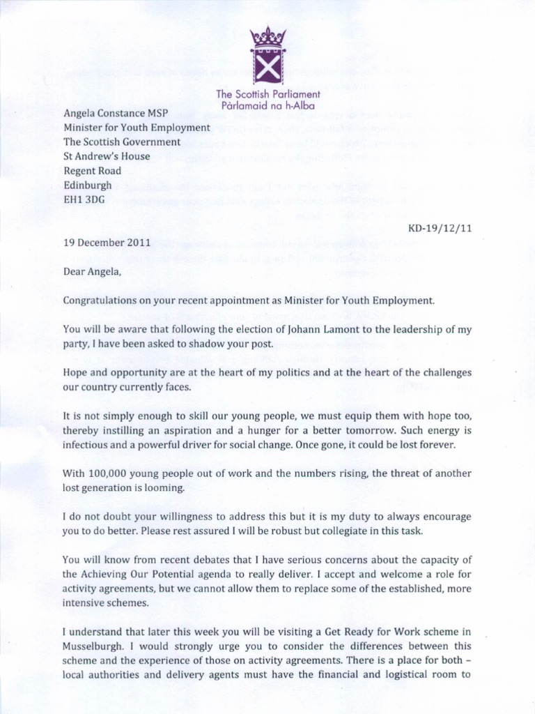 Letter To Angela Constance Signed | PDF | Employment | Government