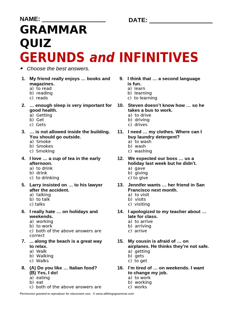 Atg Quiz Gerunds Infinitives 20201007 | PDF