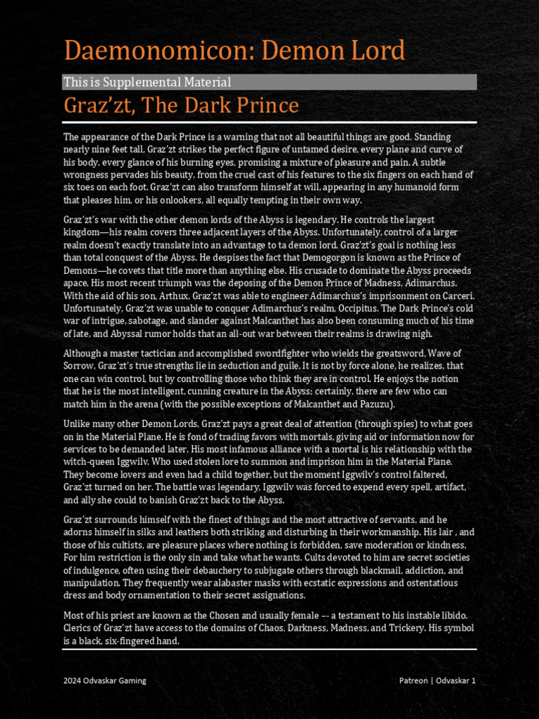Graz'zt, The Dark Prince | PDF