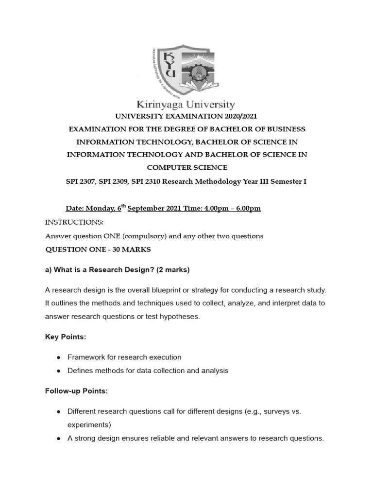 ANSWERS 1 Research Methodology Year III Semester II Sep | PDF ...